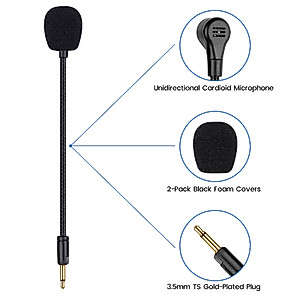 Kaira Pro Mic Replacement for Razer Kaira Pro Wireless Gaming Headset, 3.5mm Detachable Noise Cancelling Microphone Boom for Xbox One, PS4, PS5, PC Black