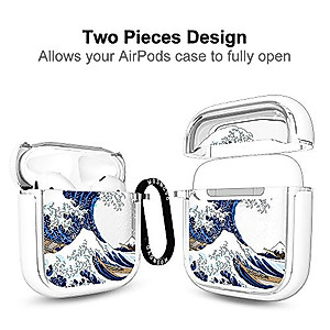 MOSNOVO AirPods Case, Apple AirPods 1 &2 Case, Cool Tokyo Wave Clear Case Design with Luxe Metal Ring Shockproof Protective Cover Case for AirPods