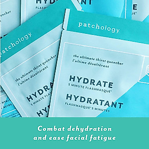 Patchology Hyaluronic Acid Facial Sheet Mask w/Vitamin B5 - Men & Women Face Masks Skincare Sheet for Moisturizing and Hydrating Skin in 5 Minutes - Best Face Sheets Moisturizer (4 Count)