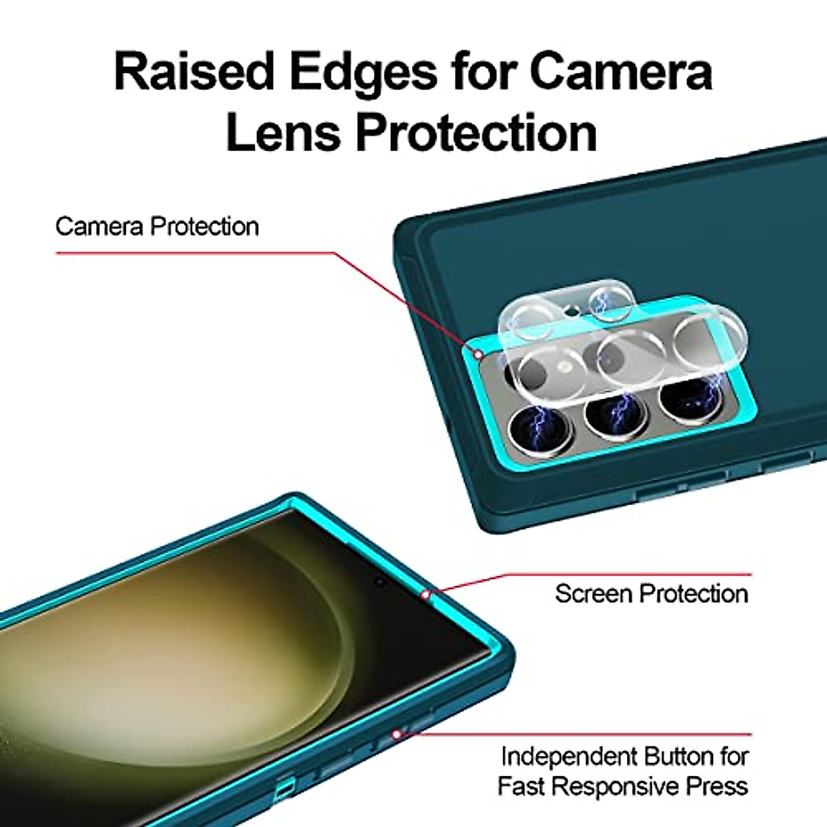 I-HONVA for Samsung Galaxy S23 Ultra Case with 2 Pack Camera Lens Protector Heavy Duty Shockproof 3-Layer Full Body Protection Durable Cover Case for Galaxy S23 Ultra 5G 6.8 inch 2023,Turquoise