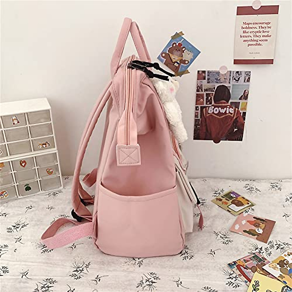 Kawaii Big Capacity Backpack with Kawaii Pin and Accessories, Cute Aesthetic Backpack Teen Girls Backpacks for School (Pink)