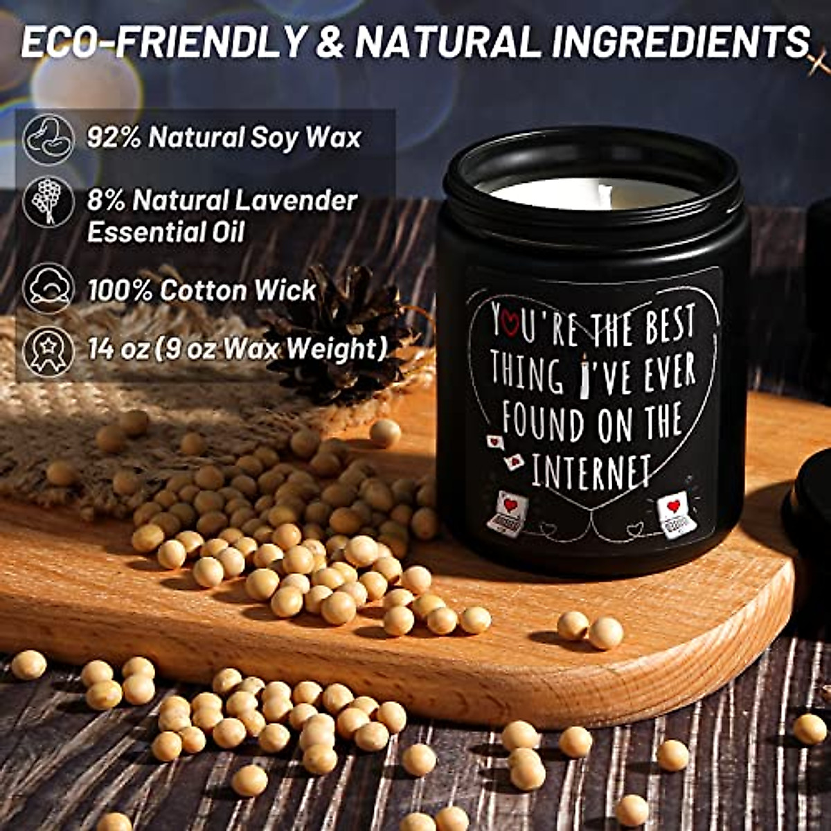 Lavender Scented Candle, Gifts for Him Her, Gift Boxed & Greeting Card, Anniversary Romantic Gifts for Boyfriend Girlfriend, Unique Funny Valentines Day Birthday Christmas Gifts for Men Women Male