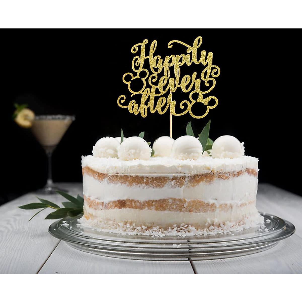 Happily Ever After with Cartoon Mice Cake Topper, Mouse Inspired Themed Wedding Engagement Bridal Shower Party Decorations, Gold Glitter