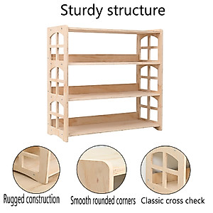 FDHUIJIA Montessori Bookshelf Toy Shelf Kids Storage Organizer for Toys Book Shelves for Kids Room Sturdy and Safe Toddler Wood Classroom Childrens Bookcases(4Tier)
