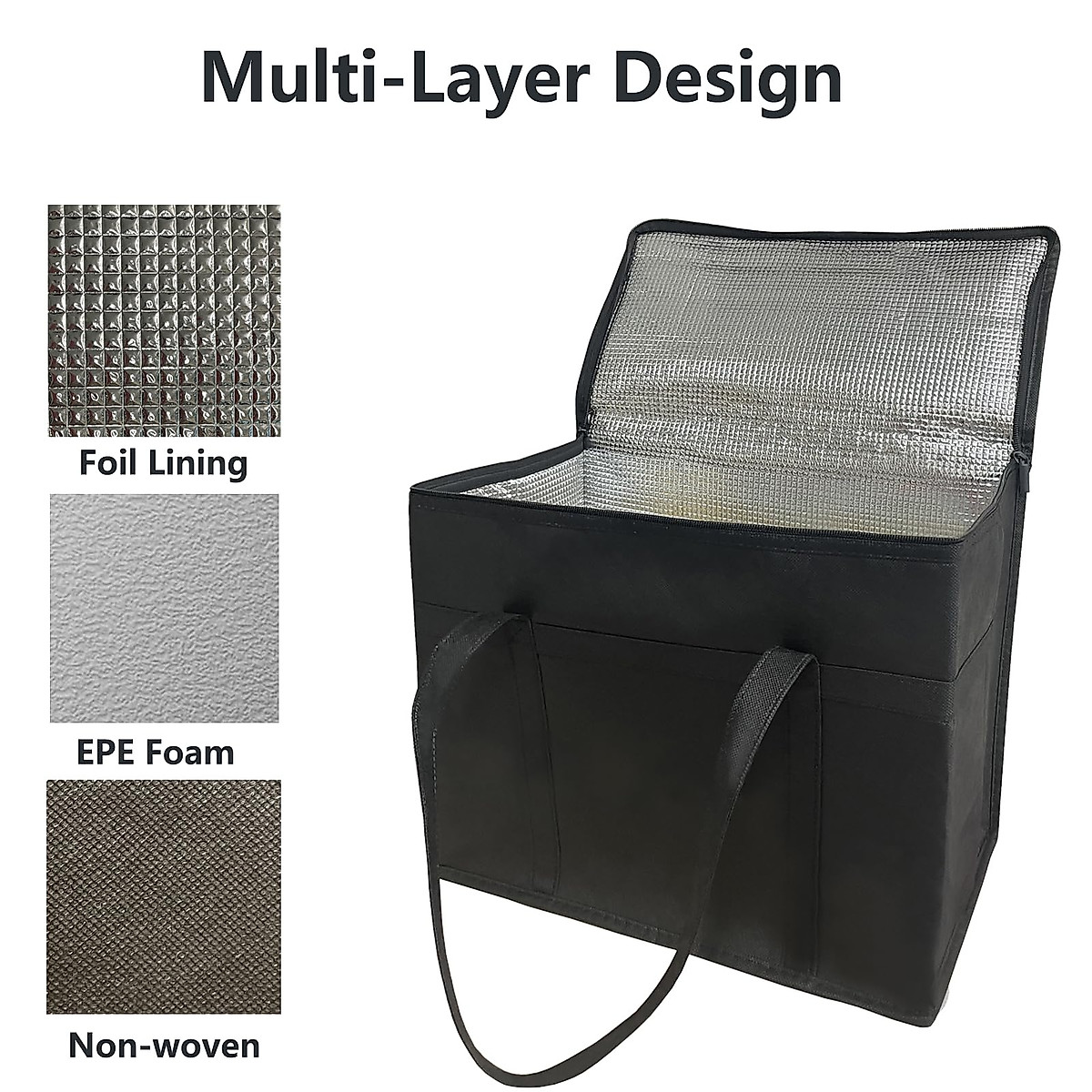 SIAGCRAW Insulated Reusable Grocery Bag, Heavy Duty Shopping Bags for Groceries, Portable Cooler Bag, Food Delivery Bag, Large Size, Collapsible, Sturdy Zipper