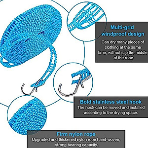 ORIJOYNA 3 Pack Clothesline - Portable Travel Laundry Drying Line with Adjustable Length Ideal for Indoor and Outdoor, Windproof Clothes Line - Perfect for Camping, Travel, and Home Use,16.4 Ft
