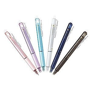 Pilot Frixion Knock Ball Retractable Erasable Gel Ink Pen, Design Series Chequered Pattern, Black Ink,0.5mm, 6 Designs Set