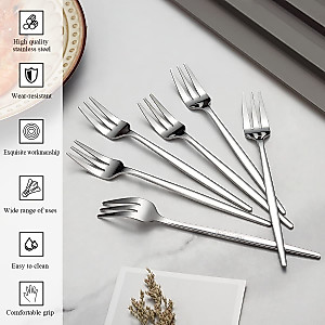 Evanda Dessert Forks Set of 6 Pack 6.3"/16.5cm, Stainless Steel Pastry Fork, Family Appetizer Fork for Fruit, Cake, Cheese, Party Trips, Cafes, Restaurants, Easy To Clean, Dishwasher Safe