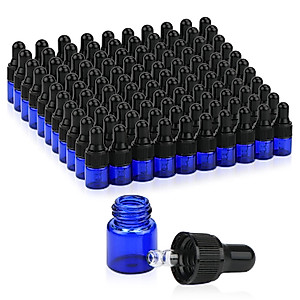 Cobalt Blue Glass Dropper For Essential Oils,1ml(1/4 Dram) Pack of 100,Glass Sample Bottle With Glass Eye Dropper Dispenser,Empty Glass Tube Vials Aromatherapy Container-Pipette&Funnel Included