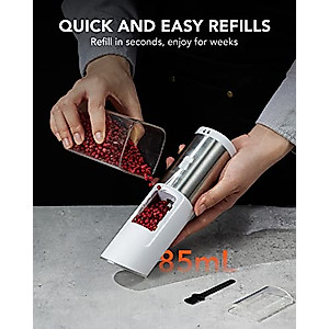 FORLIM Gravity Electric Salt and Pepper Grinder Set Battery Operated, Adjustable Coarseness, Blue LED Light, One Hand Automatic Operation, Stainless Steel Classic Black & White, 2 Mills