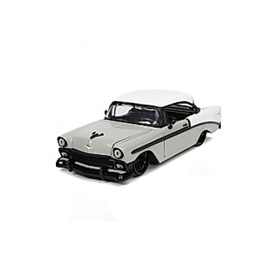Jada Toys Bigtime Muscle 1:24 1956 Chevy Bel Air Die-cast Grey White, Toys for Kids and Adults