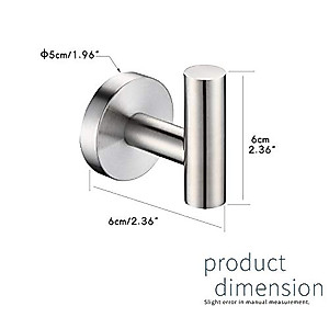 HILFA Premium Stainless Steel SUS304Towel Hook Square Robe Hook Coat Hook Heavy Duty Wall Mounted Luxury Hooks for Bathroom, 2-Pack,Brushed,101-BN