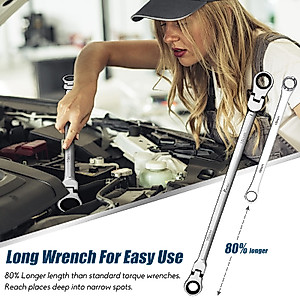 PTSTEL Ratcheting Wrench Set, Extra Long Double Box End Wrench Set，Flex-Head Metric Spanner Set, 6 Piece 72-Tooth Ratcheting Wrench Kit, 8-19mm (6, 8-19mm)