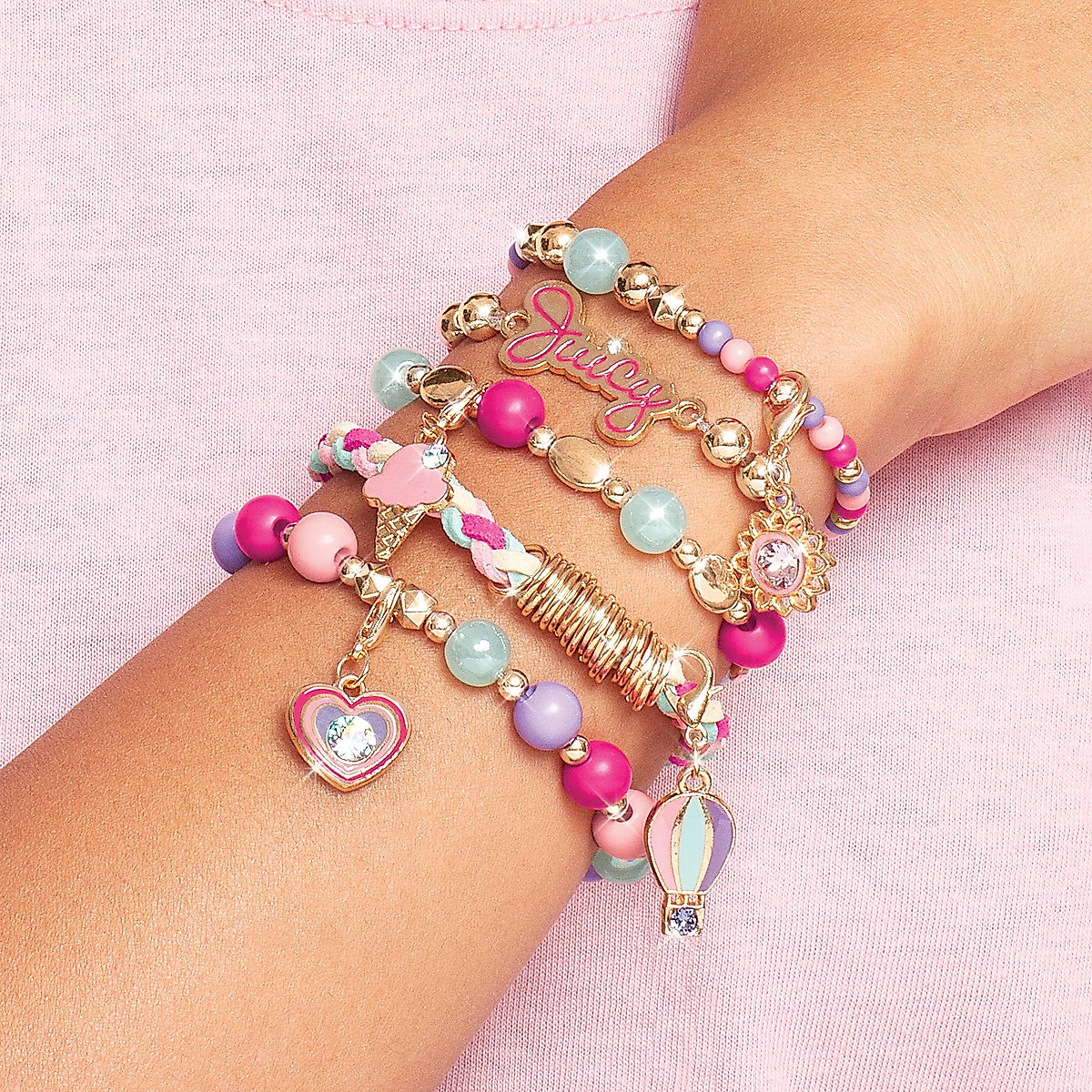 Make It Real - Juicy Couture Mini Crystal Sunshine - DIY Charm Bracelet Making Kit - Friendship Bracelet Kit with Swarovski Crystal Charms - Arts & Crafts Bead Kit for Girls - Makes 5 Bracelets