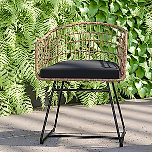 Flash Furniture Devon Set of 2 Indoor/Outdoor Patio Boho Club Chairs, Rope with PE Wicker Rattan, Cushions and Sled Base, Natural/Black