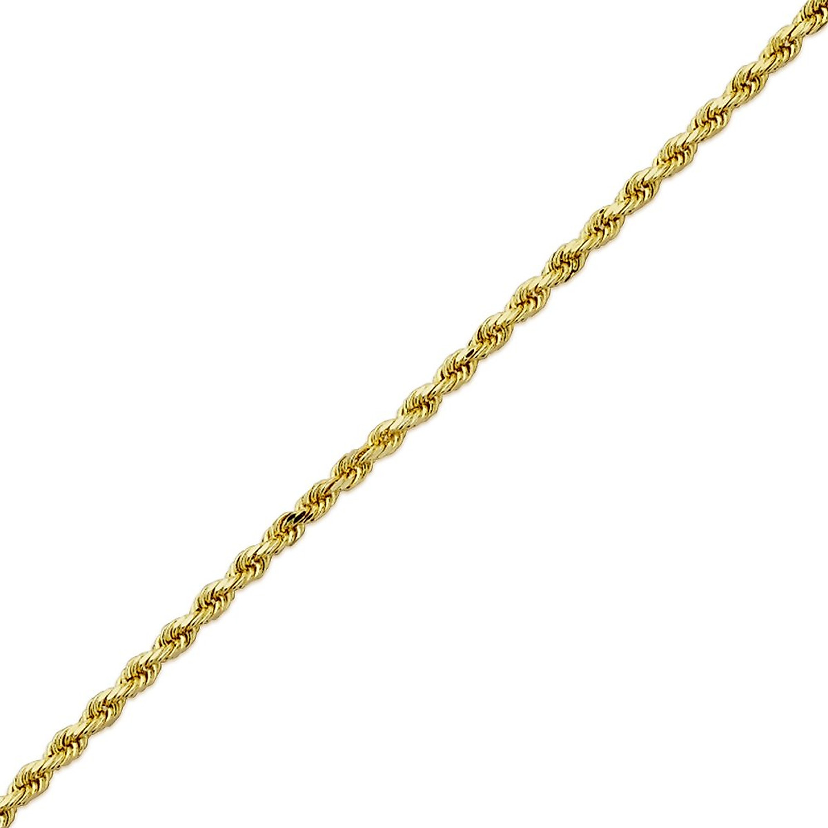 10K Yellow Gold 3mm 20" Diamond Cut Rope Chain Necklace with Lobster Lock
