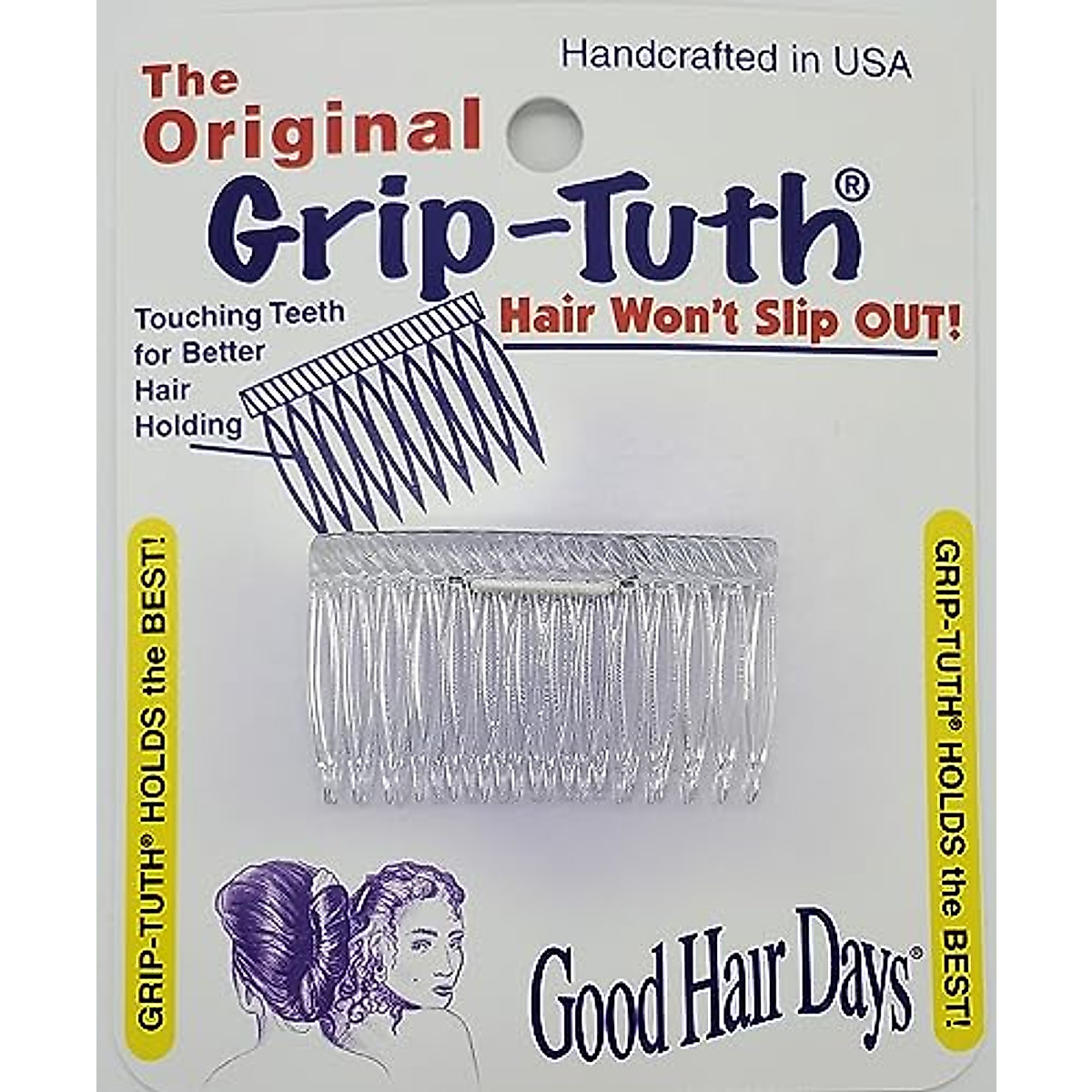 Good Hair Days Grip-Tuth Shorty Combs - Decorative & Styling Combs for Fine and Thin Hair (Crystal, 2 Count - 1 3/4 inch)