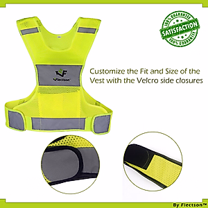 Reflective Running Vest - 360° High Visibility Yellow Safety Vest with Adjustable Side Closure and Inside Pocket - Large