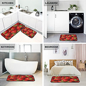 ALAZA Strawberry Fruit Red Non Slip Kitchen Floor Mat Set of 2 Piece Kitchen Rug 47 x 20 inches + 28 x 20 inches for Entryway Hallway Bathroom Living Room Bedroom