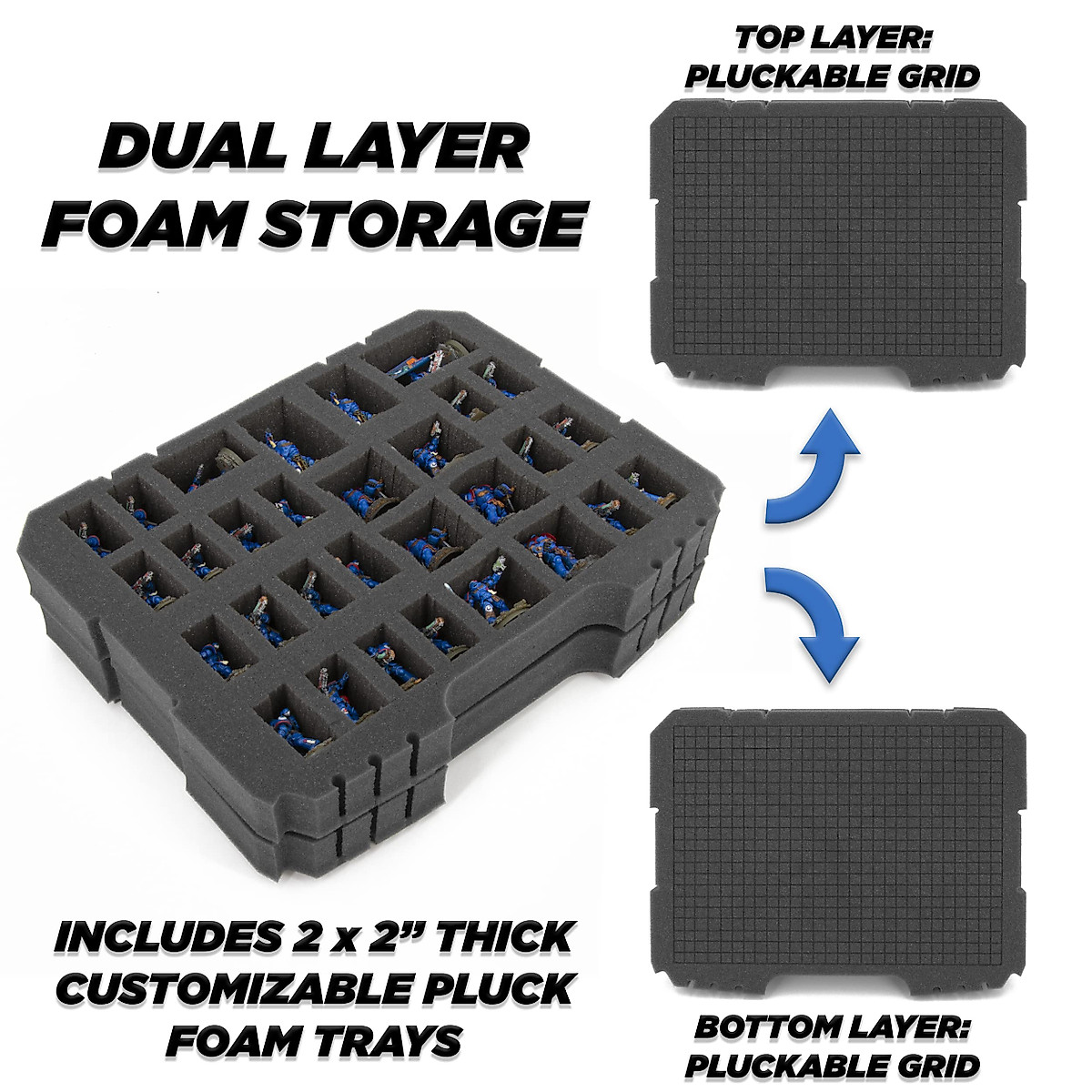CASEMATIX Miniature Storage Hard Shell Figure Case - Dual Layer Customizable Foam Case for Standard Miniatures, Large Units and Vehicles, Compatible with Warhammer 40k, DND & More!