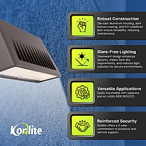 Konlite - 125W/105W/76W Full-Cutoff LED Wall Pack, Wall LED Lights, Wattage & CCT (50K/40K/30K) Selectable, LED Wall Light, Energy Efficient, Durable, Outdoor Commercial Wall Pack Light, 20,812LM