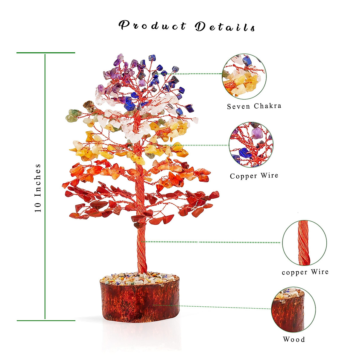 7 Chakra Crystal - Crystal Tree - Gem Tree - Chakra Decor - Spiritual Gifts - Crystal Money Tree - Crystal Gifts, Feng Shui Decor - Home Déco Gifts, Spiritual Decor, Meditation Decor, 10 Inch