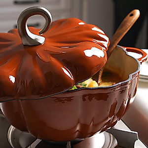 Hgjgwqh Enameled Cast Iron Dutch Oven, Pumpkin Non Stick Stew Soup Stock Pot Pumpkin Stew Soup Stock Pot, Casserole with Lid Nederlands Cookware Cooker Cooking Kitchen for Stovetop and Stewing,Orange