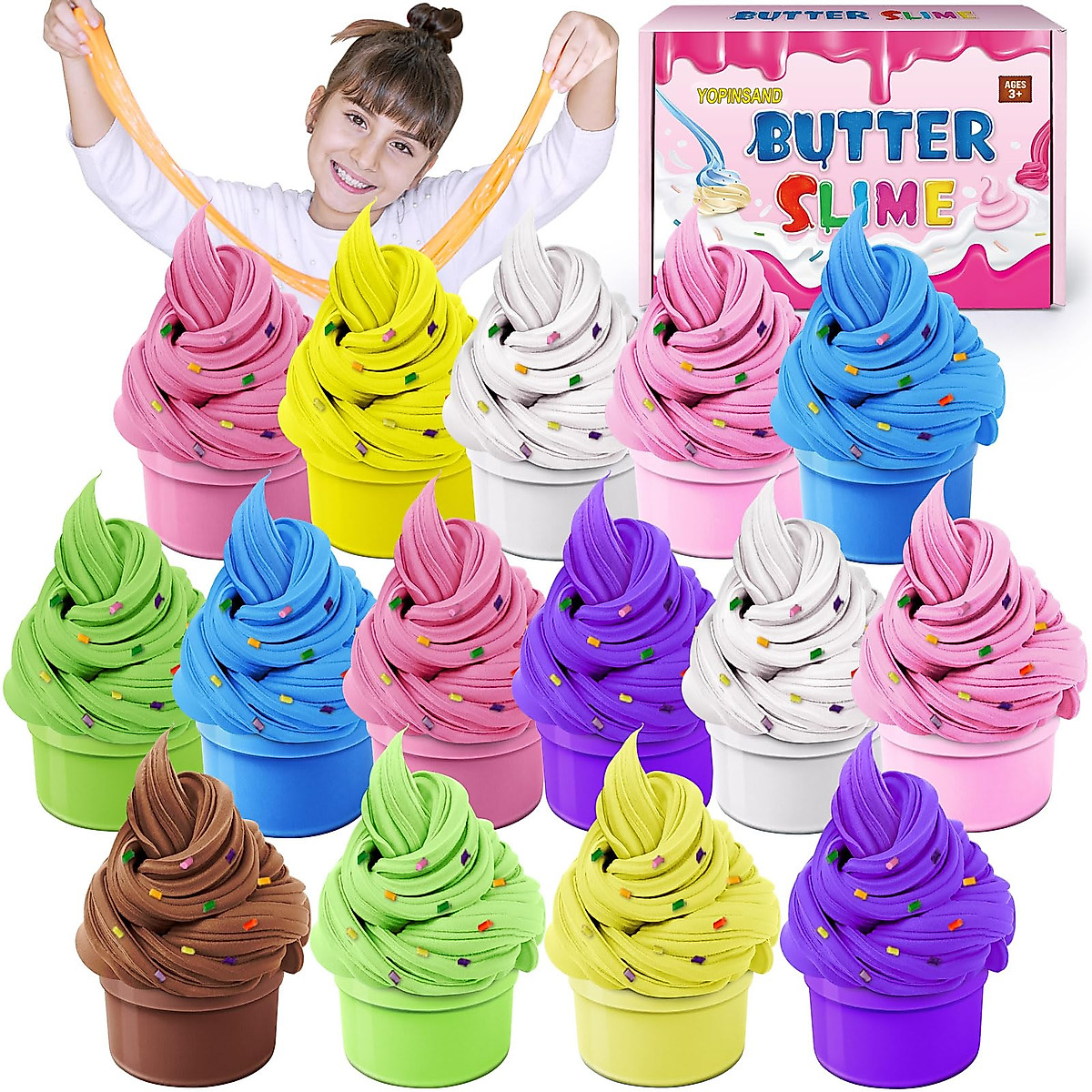 15 Pack Butter Slime Kit for Kids, Stress Relief Toys for Boys & Girls, Scented DIY Slime Toy for Party Favor, Soft and Non-Sticky, Birthday Gifts Prize for Girl Boys Kids 6 7 8 9 10 11 12