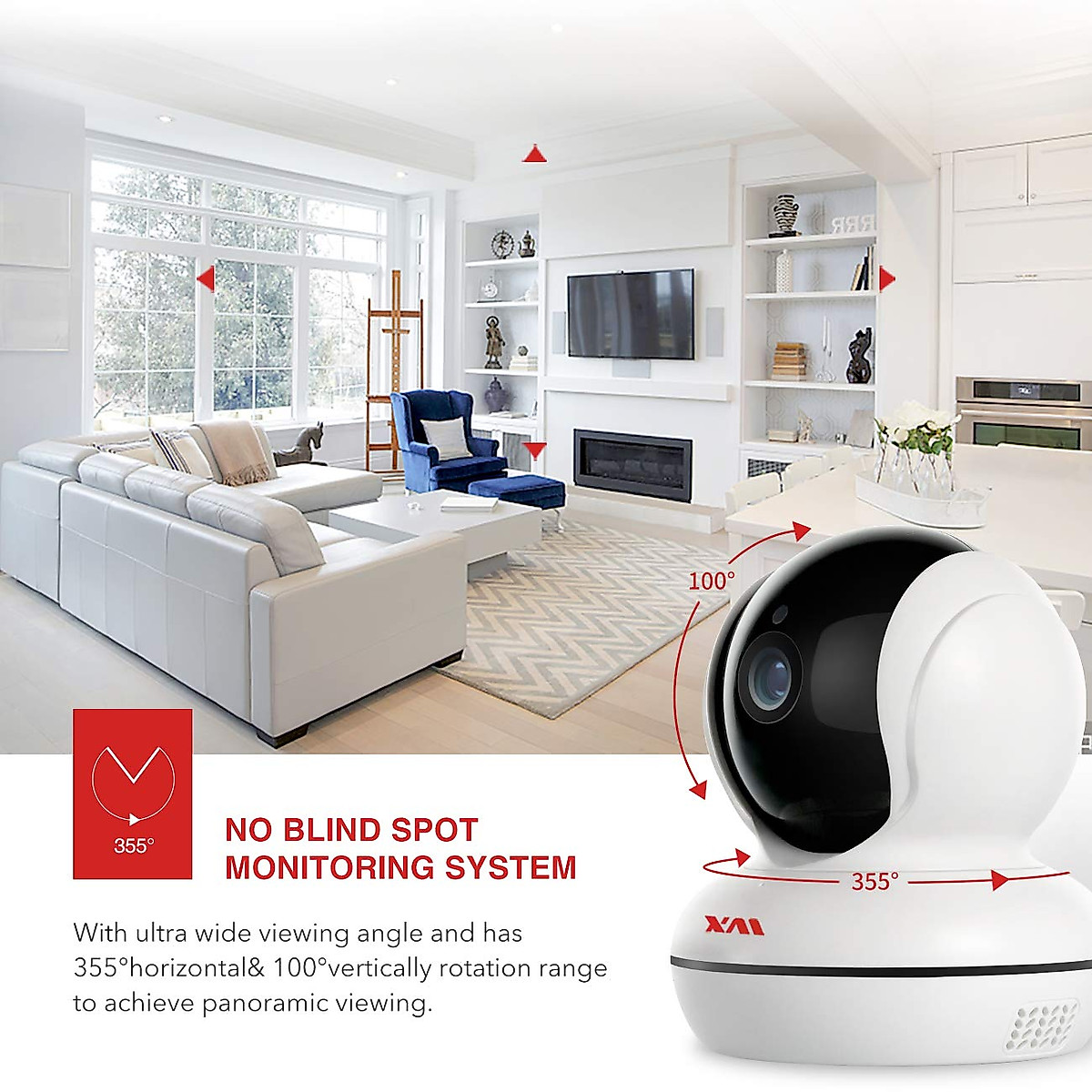 XM Wireless IP Security Camera Indoor Surveillance Camera Smart WiFi Home Camera for Baby/Pet/Nanny with Motion Detection 2-Way Audio Night Vision Cloud-Storage & TF Cardslot iOS/Android