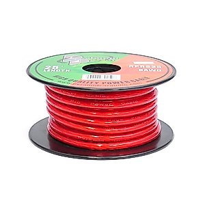 Pyle 8 Gauge Clear Red Power Wire - 25ft. Copper Cable in Spool for Connecting Audio Stereo to Amplifier, Surround Sound System, TV Home Theater and Car Stereo - Pyramid RPR825