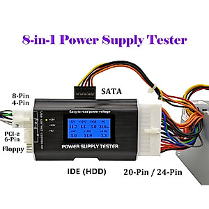 Computer PC Power Supply Tester, ATX/ITX/IDE/HDD/SATA/BYI Connectors Power Supply Tester, 1.8'' LCD Screen (Aluminum Alloy Enclosure)