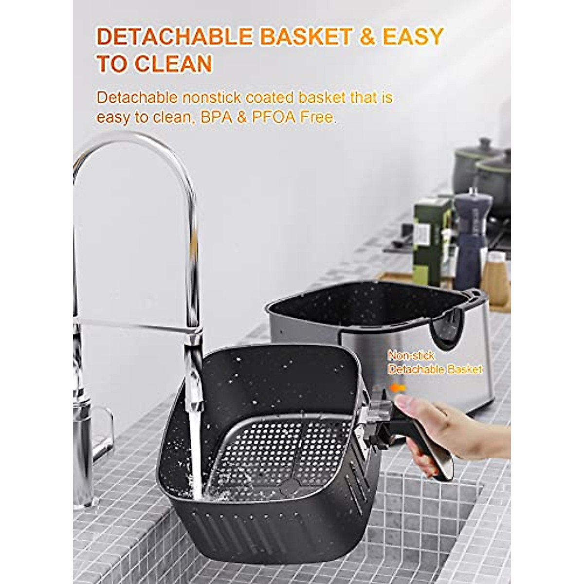 Acezoe Stainless Steel 7.4 QT Digital Air Fryer 1700-Watt with 9 Preset Cooking Functions, LED Touchscreen, Non-Stick Coating, 43 Recipes, Easy to Clean, Auto Shut-Off