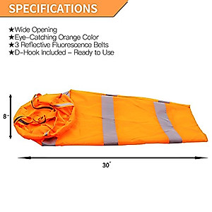 Anley 30 Inch Windsock - Rip-stop Polyester Wind Direction Measurement Sock Bag with Reflective Belt - For Outdoors Airport Farm & Park - Orange 2.5 Feet