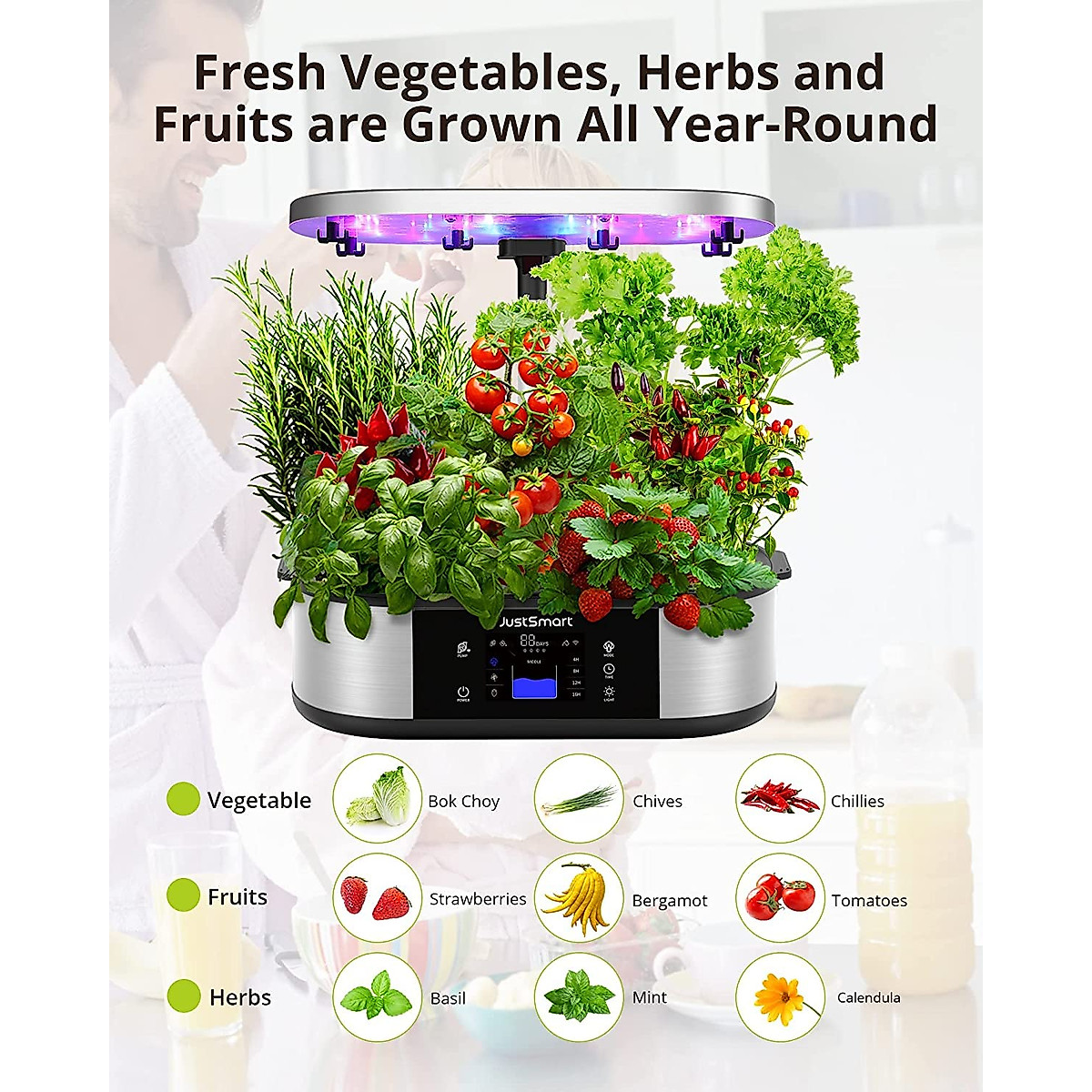 Hydroponics Growing System, SXYCMY Growing Plants up to 30 Inches with Powerful 30W 120 LED Grow Light, Silent Pump, Automatic Timer for Home Kitchen Gardening, APP & WiFi Remote Control