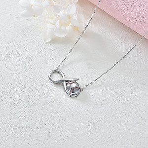 RMREWY Baseball Necklace 925 Sterling Silver Infinity Pendant Baseball Bat Sports Charm Baseball Jewelry Gift for Women Baseball Lovers