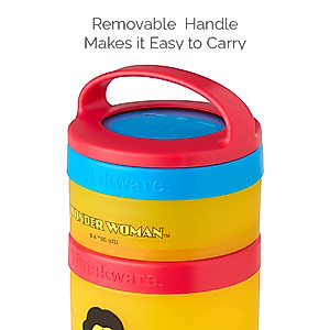 Whiskware Justice League Stackable Snack Containers for Kids and Toddlers, 3 Stackable Snack Cups for School or Travel, Batman