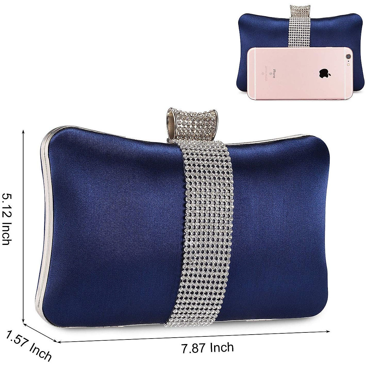 DA BODAN Fashion Womens Jane Satin Diamante Clutch Rhinestone Evening Bridal Prom Party Handbag Crossbody Purse Chain Bag (Dark blue 1)