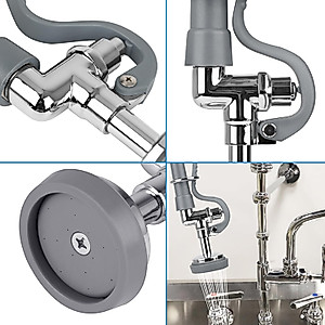 Pre Rinse Spray Valve with Stainless Hose 44inch Flexible Commercial Sink Faucet Replacement Kit 1.42GPM High Pressure Restaurant Dish Sprayer for Wall/Deck Mount Industrial Kitchen Faucets