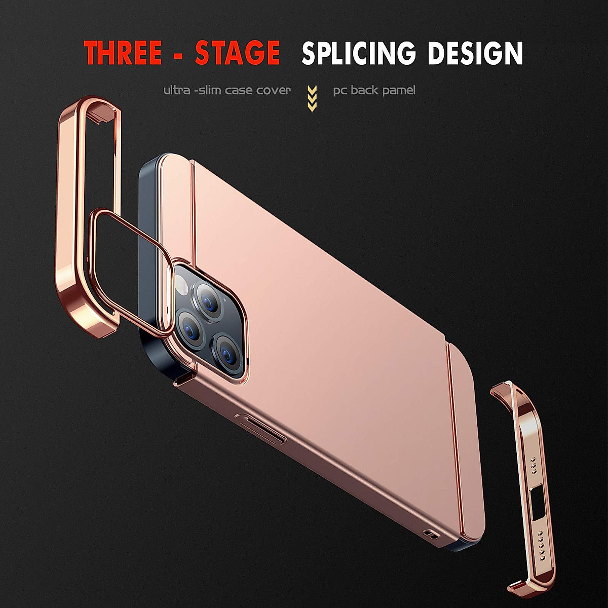 CROSYMX Slim Fit Compatible with iPhone 12 Pro Max Case with [1 x Screen Protector], Ultra Thin Hard Plastic Protective Cover Shockproof Drop Protection 5G Case(6.7 inch) 2020 - Rose Gold