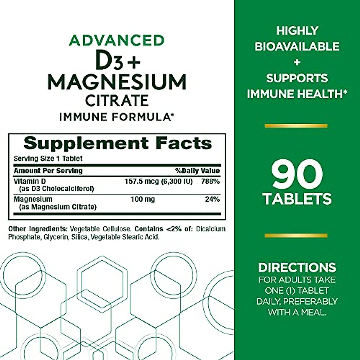 Nature's Bounty Advanced Vitamin D3 with Magnesium Citrate Immune Formula, Supports Immune and Bone Health, 90 Tablets