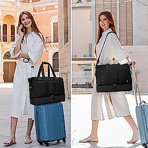 ETRONIK Weekender Bag with 15.6" Laptop Compartment, Travel Duffle Bag with Shoe Compartment & Wet Pocket, Carry On Overnight Bag with Toiletry Bag for Women, Gym Tote Bag Hospital Bag, Black