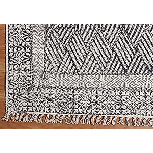 Casavani Handmade Area Rugs Hand Block Printed Cotton Dhurrie Gray, Black Boho Kilim Flat Weave Rug Indoor Bedroom Decor Rugs for Laundry Kitchen Bathroom 4x20 Feet Runner (120x600 cm)