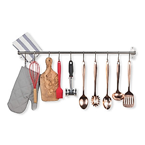 Wallniture Lyon 31.5" Wall Mount Kitchen Utensil Holder With 10 S Hooks For Hanging Pots and Pans Set