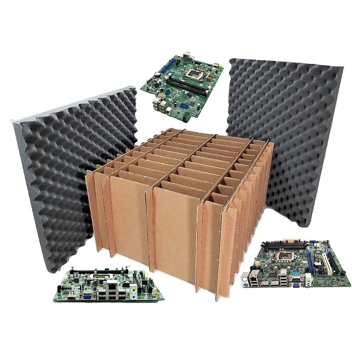 Tek Source Solutions Universal Motherboard Shipping & Storage Box Kit – Slotted Moving Boxes with Trays, Protective Corrugated Cardboard Packing Boxes, Foam Shock Protection Shell, Pack of 1