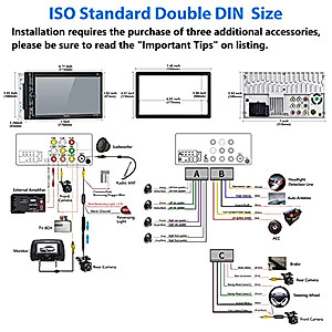 Double Din Car Stereo Compatible with Voice Control Apple Carplay - 7 Inch HD LCD Touchscreen Monitor, Bluetooth, Subwoofer, USB/SD Port, A/V Input, AM/FM Car Radio Receiver, Backup Camera