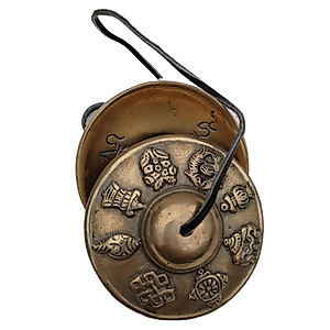 WingPower Tibetan Handmade Yoga Meditation Om Tingsha Bell Chimes Cymbal Set (2.6", 8 Lucky Symbols) Buddhist Bell - Yoga/Spiritual/Buddhist/Chimes/Hand percussion instrument/Home Decor Gift Set
