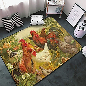 NiYoung Bedroom Living Room Kitchen King Size Area Rug Home Decor - Chickens and Farm Little Rooster Floor Mat Doormats Quick Dry Bath Mat Yoga Mat Throw Rugs Runner (60 x 39 Inch)
