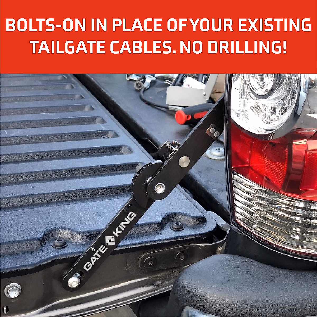 TrendsAuto Gate King Tailgate Adjuster for 2003-2018 Ram 1500 2500 3500 | Replaces Truck Tailgate Cable or Tailgate Assist, Secures Loose Items | Includes Decal | 490318