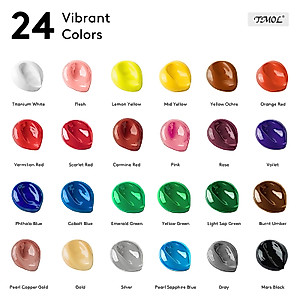 Acrylic Paint Set, 24 Colors (2 oz/Bottle) with 12 Art Brushes, Art Supplies for Painting Canvas, Wood, Ceramic & Fabric, Rich Pigments Lasting Quality for Beginners, Students & Professional Artist