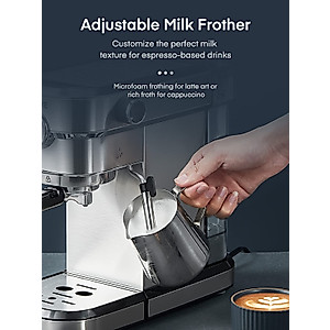 FOHERE Espresso Machine, 15 Bar Espresso and Cappuccino Maker with Milk Frother Steam Wand, Professional Espresso Coffee Machine for Espresso, Cappuccino, Latte and Mocha, Brushed Stainless Steel